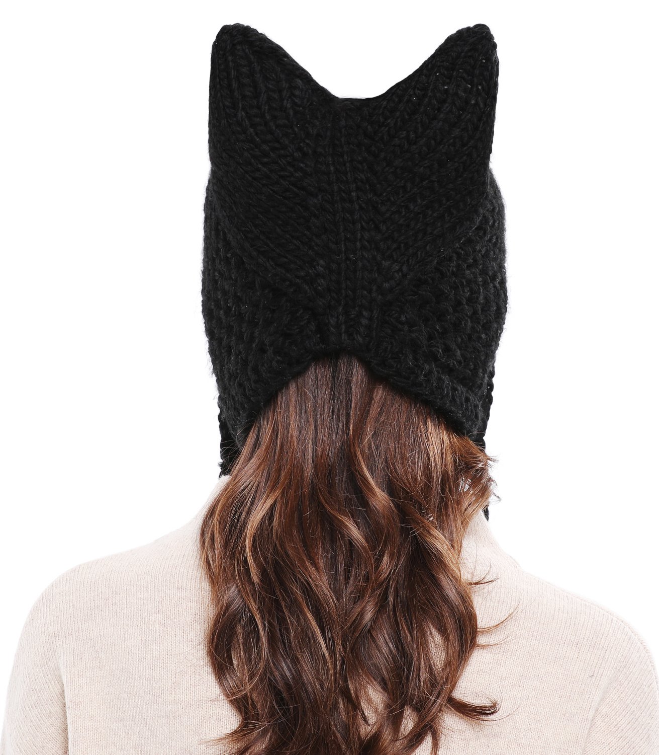 Bellady Winter Cute Cat Ears Knit Hat Ear Flap Crochet Beanie Hat, Black