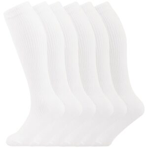 +md cotton compression socks for women & men circulation 6 pairs 8-15mmhg knee high support socks moisture wicking for athletic running cycling 6white 10-13