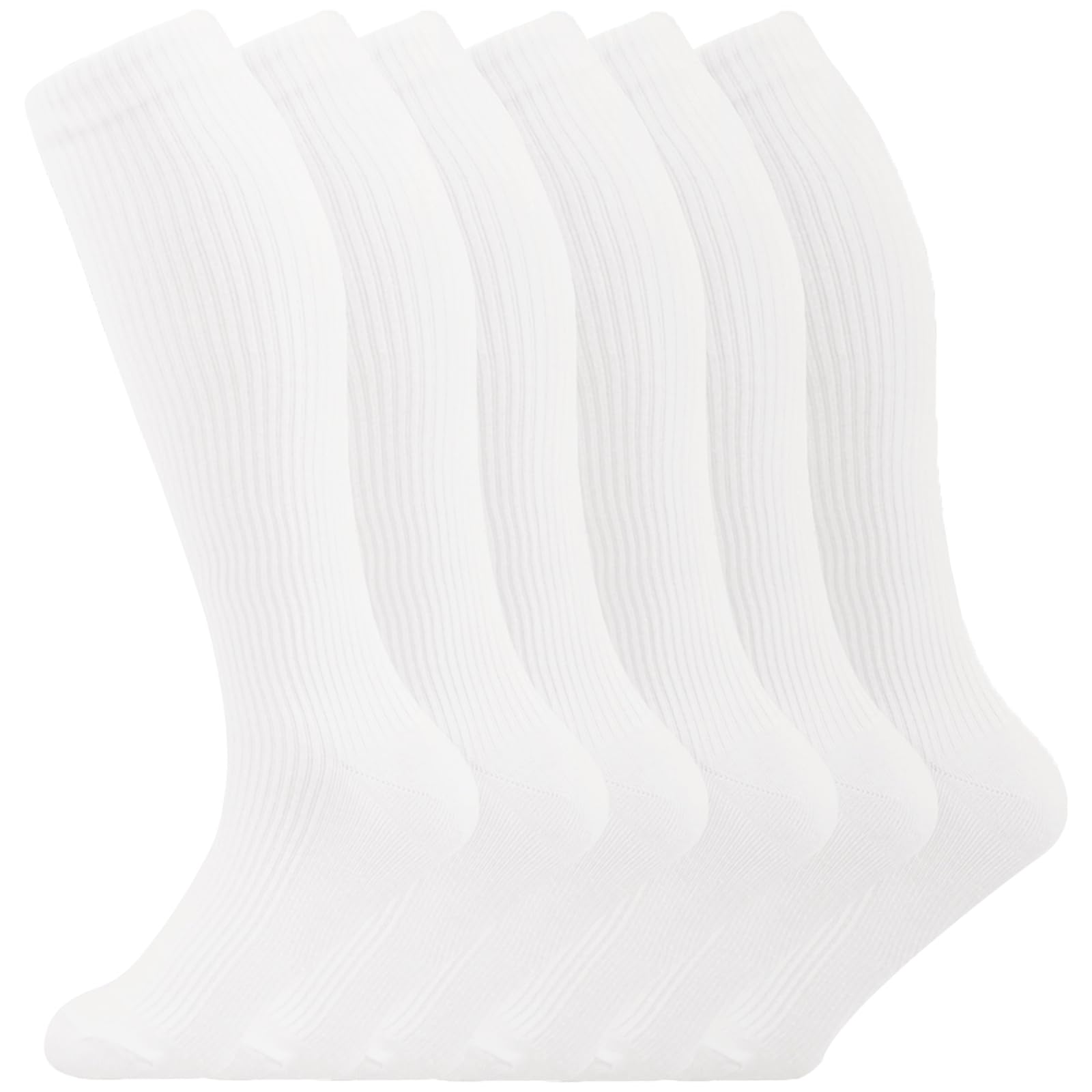 +MD Cotton Compression Socks for Women & Men Circulation 6 Pairs 8-15mmHg Knee High Support Socks Moisture Wicking for Athletic Running Cycling 6White 10-13