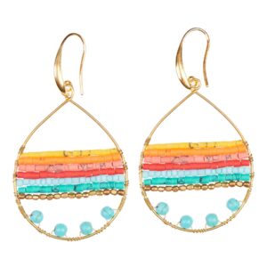 akitai boho teardrop multicolor earrings silver and gold plated with colorful varieties - handmade bohemian turquoise jewelry for women and beach earrings for women vacation