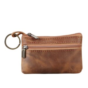 coin purse, genuine leather mens tray , cash change wallet key holder money pouch (brown)