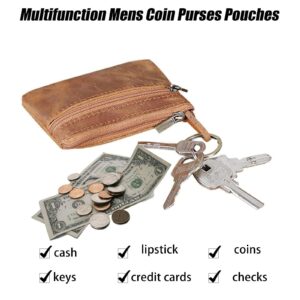 Coin Purse, Genuine Leather Mens Tray , Cash Change Wallet Key Holder Money Pouch (brown)