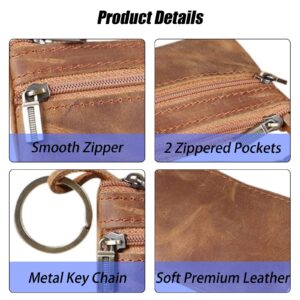 Coin Purse, Genuine Leather Mens Tray , Cash Change Wallet Key Holder Money Pouch (brown)