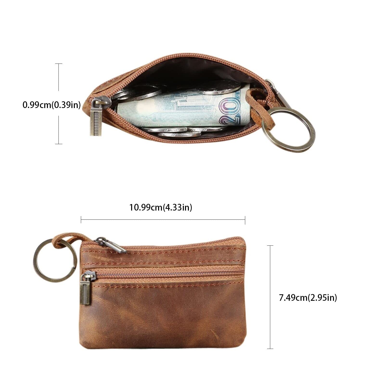 Coin Purse, Genuine Leather Mens Tray , Cash Change Wallet Key Holder Money Pouch (brown)