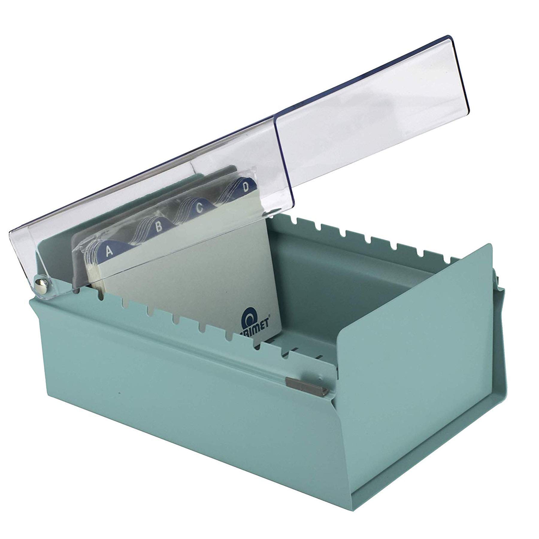 Acrimet 4 x 6 Card File Holder Organizer Metal Base Heavy Duty (AZ Index Cards and Divider Included) (Green Color with Clear Crystal Plastic Lid Cover)