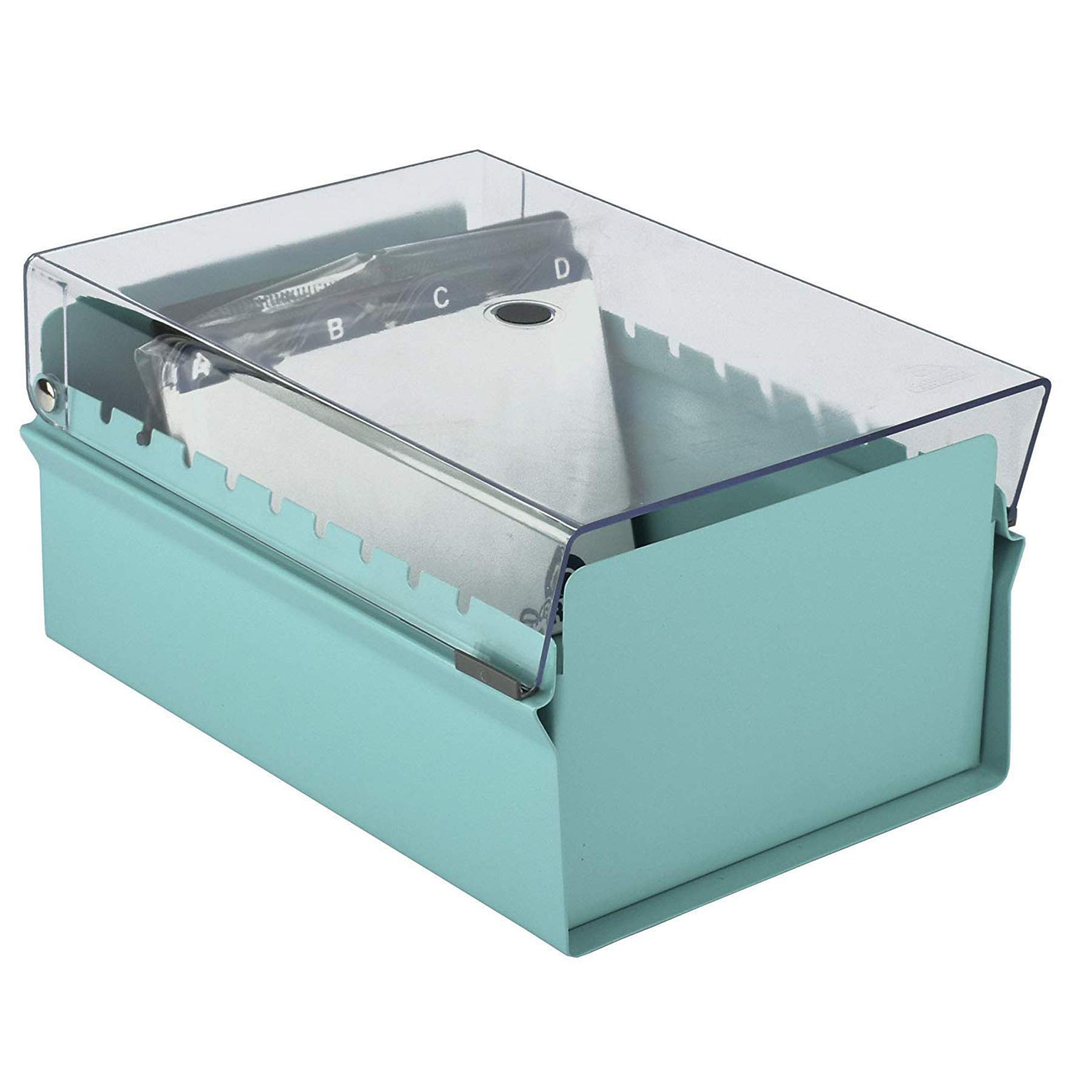 Acrimet 4 x 6 Card File Holder Organizer Metal Base Heavy Duty (AZ Index Cards and Divider Included) (Green Color with Clear Crystal Plastic Lid Cover)