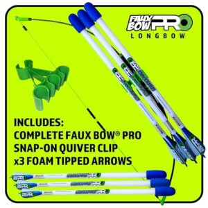 Original FAUX BOW Pro Longbow– Patented Bow and Arrow Impact Archery Set - Shoots Over 200 Feet – Best Outdoor Toy - Youth Safe Archery Anywhere - Fun Backyard Target Practice