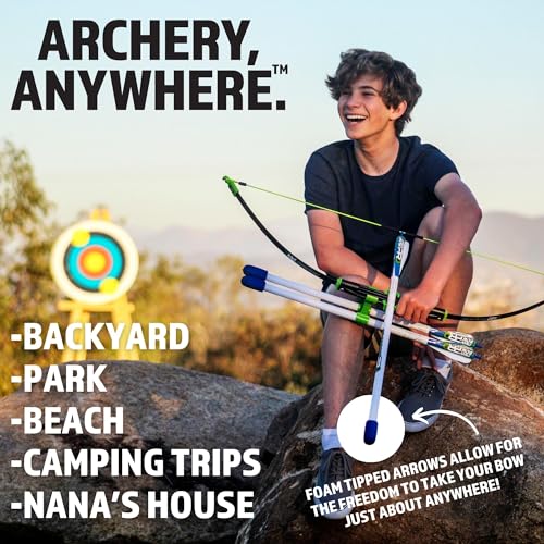 Original FAUX BOW Pro Longbow– Patented Bow and Arrow Impact Archery Set - Shoots Over 200 Feet – Best Outdoor Toy - Youth Safe Archery Anywhere - Fun Backyard Target Practice