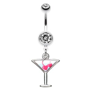 heart cherries martini glass 316l surgical steel freedom fashion belly button ring (sold individually)