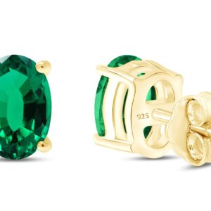 Simulated Green Emerald Oval Shape Stud Earrings In 14K Yellow Gold Over Sterling Silver (2.5 Ct)