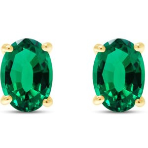 Simulated Green Emerald Oval Shape Stud Earrings In 14K Yellow Gold Over Sterling Silver (2.5 Ct)