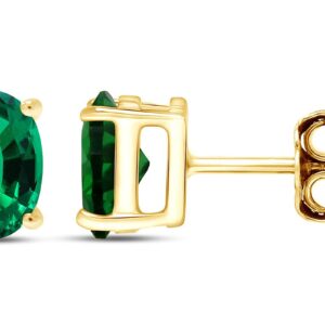 Simulated Green Emerald Oval Shape Stud Earrings In 14K Yellow Gold Over Sterling Silver (2.5 Ct)