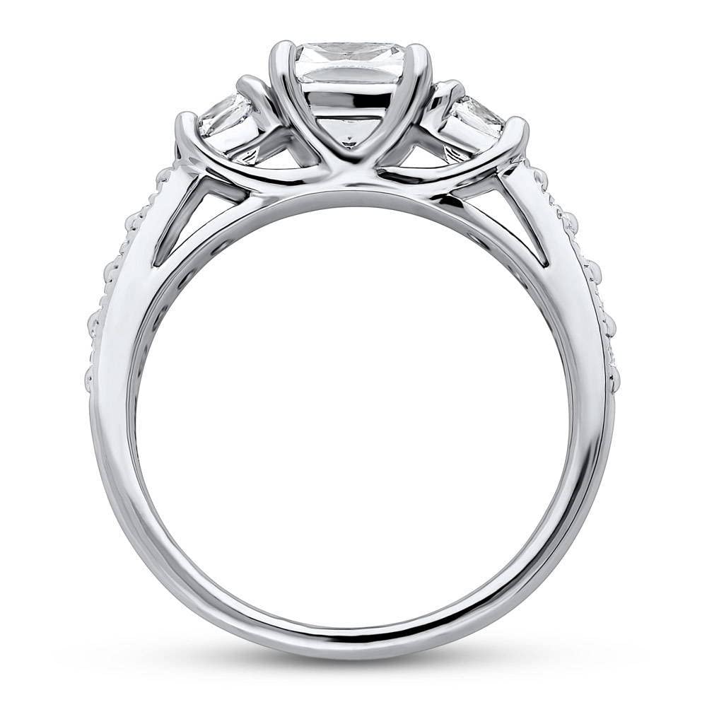 BERRICLE Sterling Silver 3-Stone Wedding Engagement Rings Cushion Cut Cubic Zirconia CZ Promise Ring for Women, Rhodium Plated Size 7.5