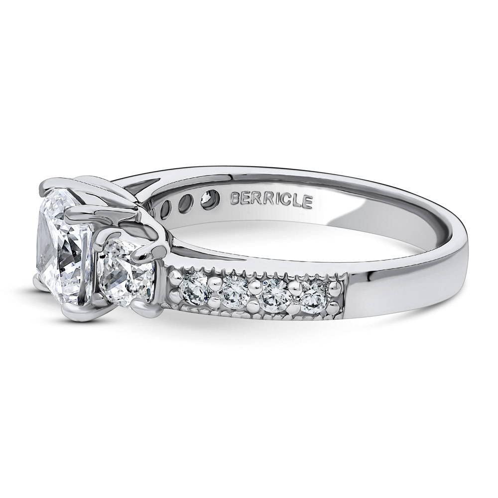 BERRICLE Sterling Silver 3-Stone Wedding Engagement Rings Cushion Cut Cubic Zirconia CZ Promise Ring for Women, Rhodium Plated Size 7.5