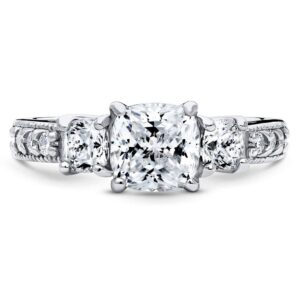 BERRICLE Sterling Silver 3-Stone Wedding Engagement Rings Cushion Cut Cubic Zirconia CZ Promise Ring for Women, Rhodium Plated Size 7.5