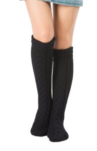 sherrydc women's cable knit long boot stocking socks knee high winter leg warmers