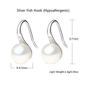 FIFATA Fashion Silver Pearl Earrings for Women 8-8.5mm Classical Drop Dangle Earrings Jewelry