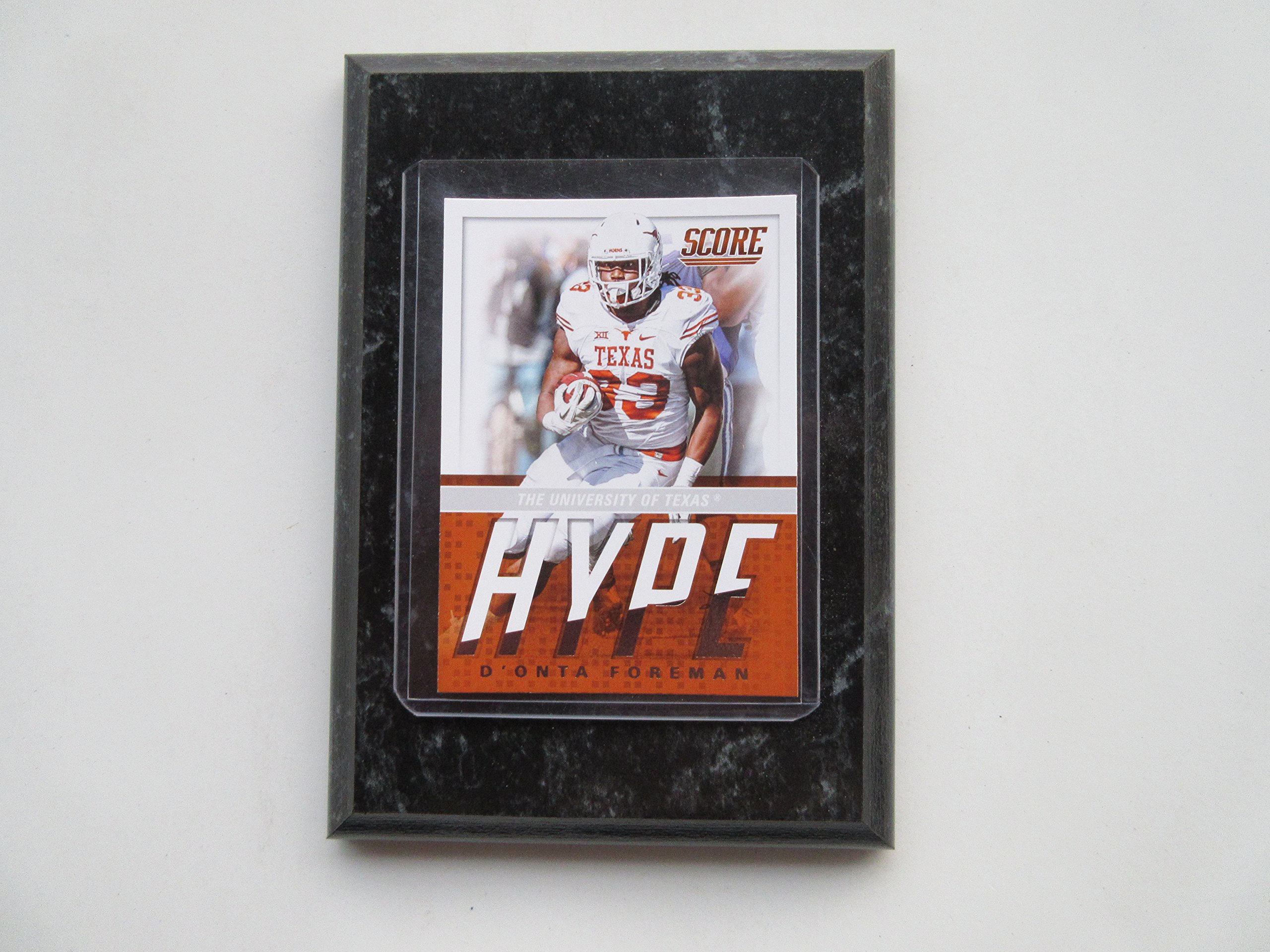 D'ONTA FOREMAN TEXAS LONGHORNS - HOUSTON TEXANS 2017 HYPE DRAFT ROOKIE CARD MOUNTED ON A "4 X 6" BLACK MARBLE PLAQUE