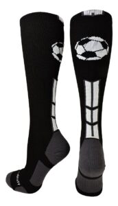 madsportsstuff soccer socks with soccer ball logo over the calf (black/white/graphite, medium)