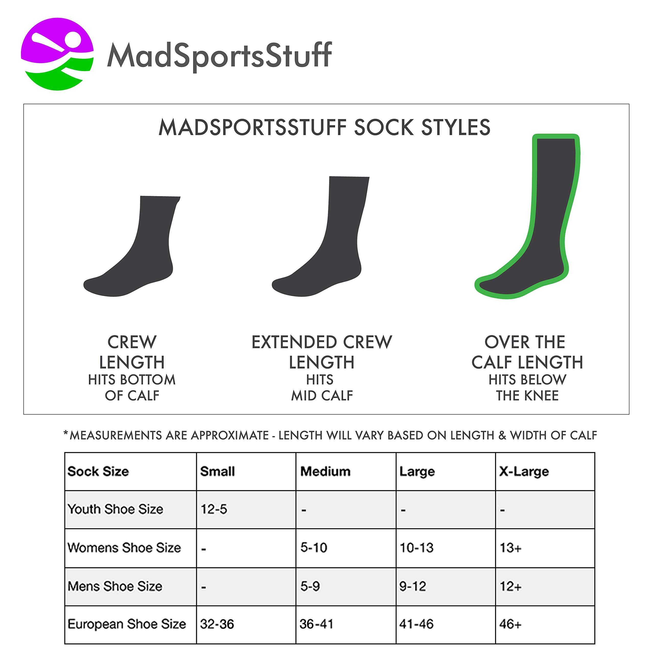 MadSportsStuff Soccer Socks with Soccer Ball Logo Over the Calf (Black/White/Graphite, Medium)