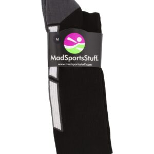 MadSportsStuff Soccer Socks with Soccer Ball Logo Over the Calf (Black/White/Graphite, Medium)