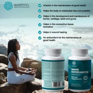 MARPHYL Marine Phytoplankton Wild Multi Species Natural Supplement - 150 mg per capsule - organic - 30 vegan capsules - from Vancouver Island, Canada