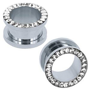 zs 316l stainless steel rhinestone crystal ear tunnel plugs ear gauges expanders body piercing (white, 4g(5mm))