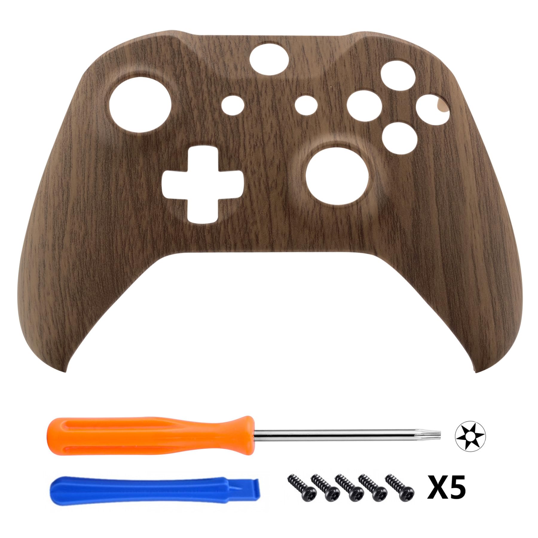 eXtremeRate Wood Grain Patterned Front Housing Shell Faceplate for Xbox One S & Xbox One X Controller Model 1708 - Controller NOT Included