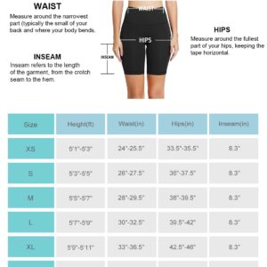 BALEAF Biker Shorts Women Yoga Gym Workout Spandex Running Volleyball Tummy Control Compression Shorts with Pockets 8" Black S