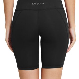 BALEAF Biker Shorts Women Yoga Gym Workout Spandex Running Volleyball Tummy Control Compression Shorts with Pockets 8" Black S