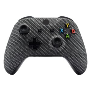 extremerate black silver carbon fiber faceplate cover for xbox one wireless controller 1708, soft touch custom front housing shell case for xbox one x & one s controller - controller not included