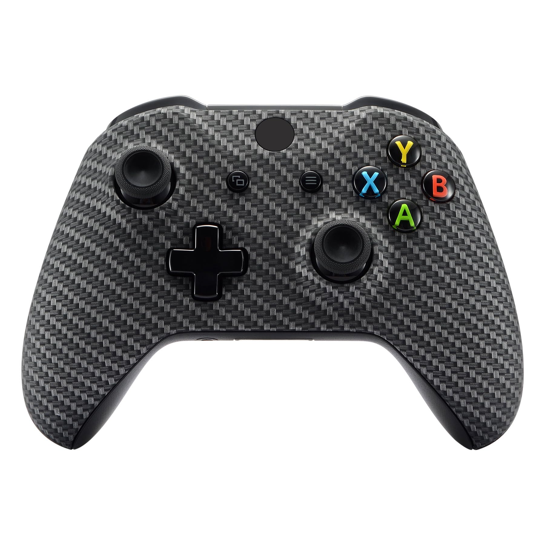 eXtremeRate Black Silver Carbon Fiber Faceplate Cover for Xbox One Wireless Controller 1708, Soft Touch Custom Front Housing Shell Case for Xbox One X & One S Controller - Controller NOT Included