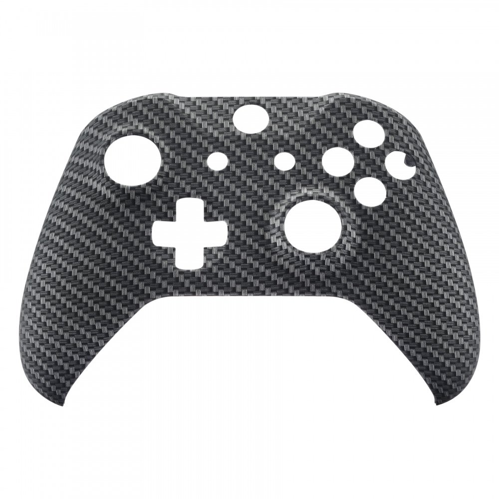 eXtremeRate Black Silver Carbon Fiber Faceplate Cover for Xbox One Wireless Controller 1708, Soft Touch Custom Front Housing Shell Case for Xbox One X & One S Controller - Controller NOT Included