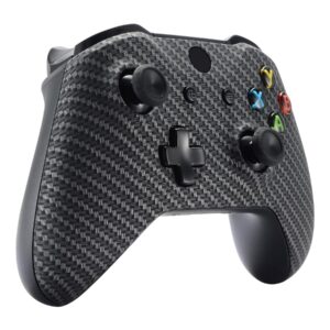 eXtremeRate Black Silver Carbon Fiber Faceplate Cover for Xbox One Wireless Controller 1708, Soft Touch Custom Front Housing Shell Case for Xbox One X & One S Controller - Controller NOT Included