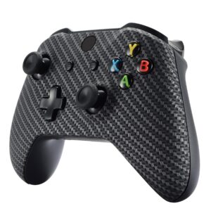 eXtremeRate Black Silver Carbon Fiber Faceplate Cover for Xbox One Wireless Controller 1708, Soft Touch Custom Front Housing Shell Case for Xbox One X & One S Controller - Controller NOT Included