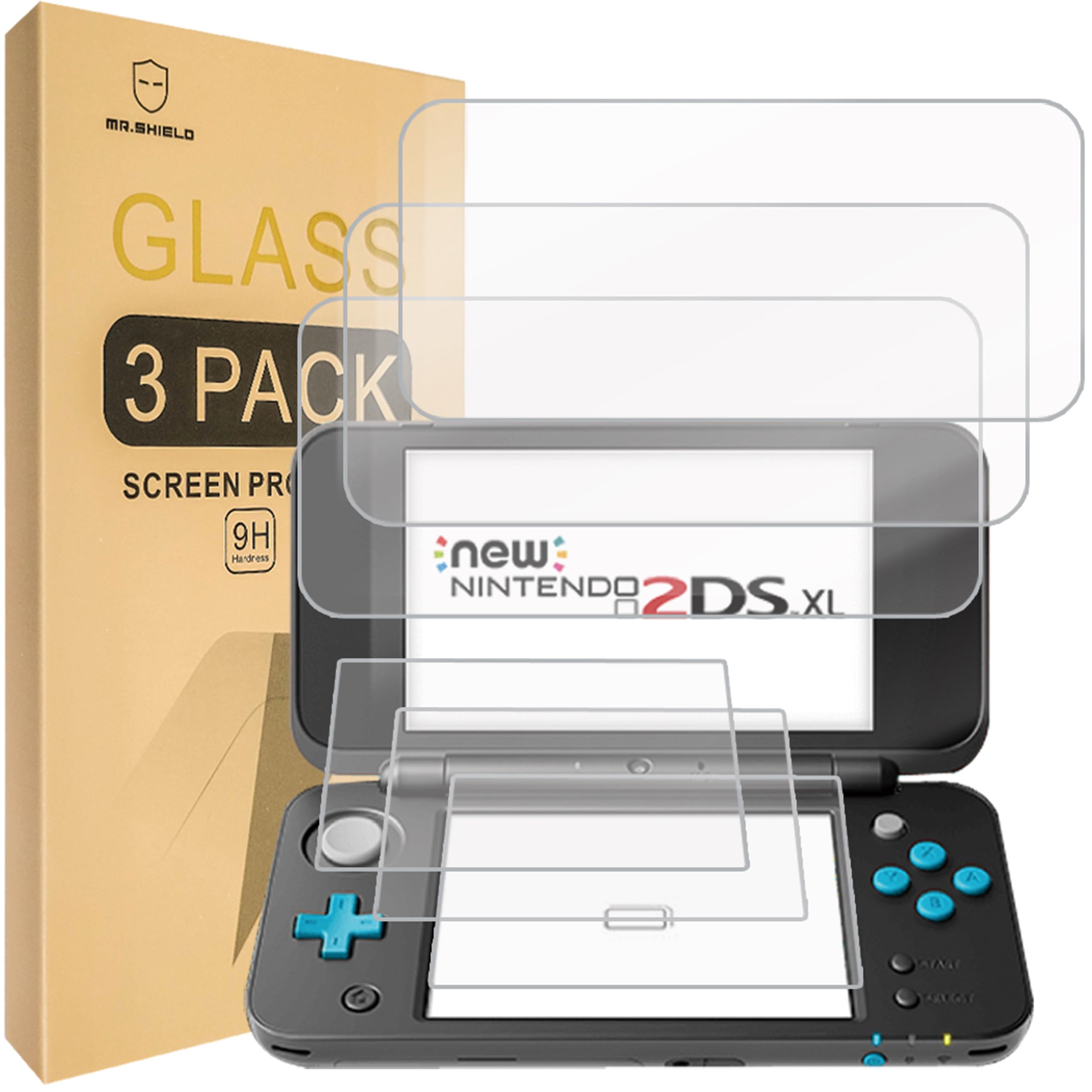 Mr.Shield [3-PACK] Designed For Nintendo 2DS XL 2017 [3x Top Glass + 3x Bottom Anti-Glare PET] Screen Protector with Lifetime Replacement