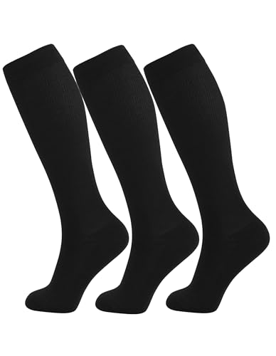 +MD 3 Pairs Light Compression Socks for Women & Men,Viscose for Bamboo 8-15mmHg Soft Support Scoks for Pregnant Nurses Travel 10-13 Black