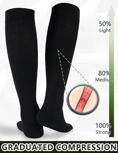 +MD 3 Pairs Light Compression Socks for Women & Men,Viscose for Bamboo 8-15mmHg Soft Support Scoks for Pregnant Nurses Travel 10-13 Black