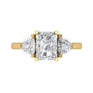 2.82ct brilliant emerald cut clear simulated diamond 14k yellow gold three stone engagement bridal anniversary ring size 4.5