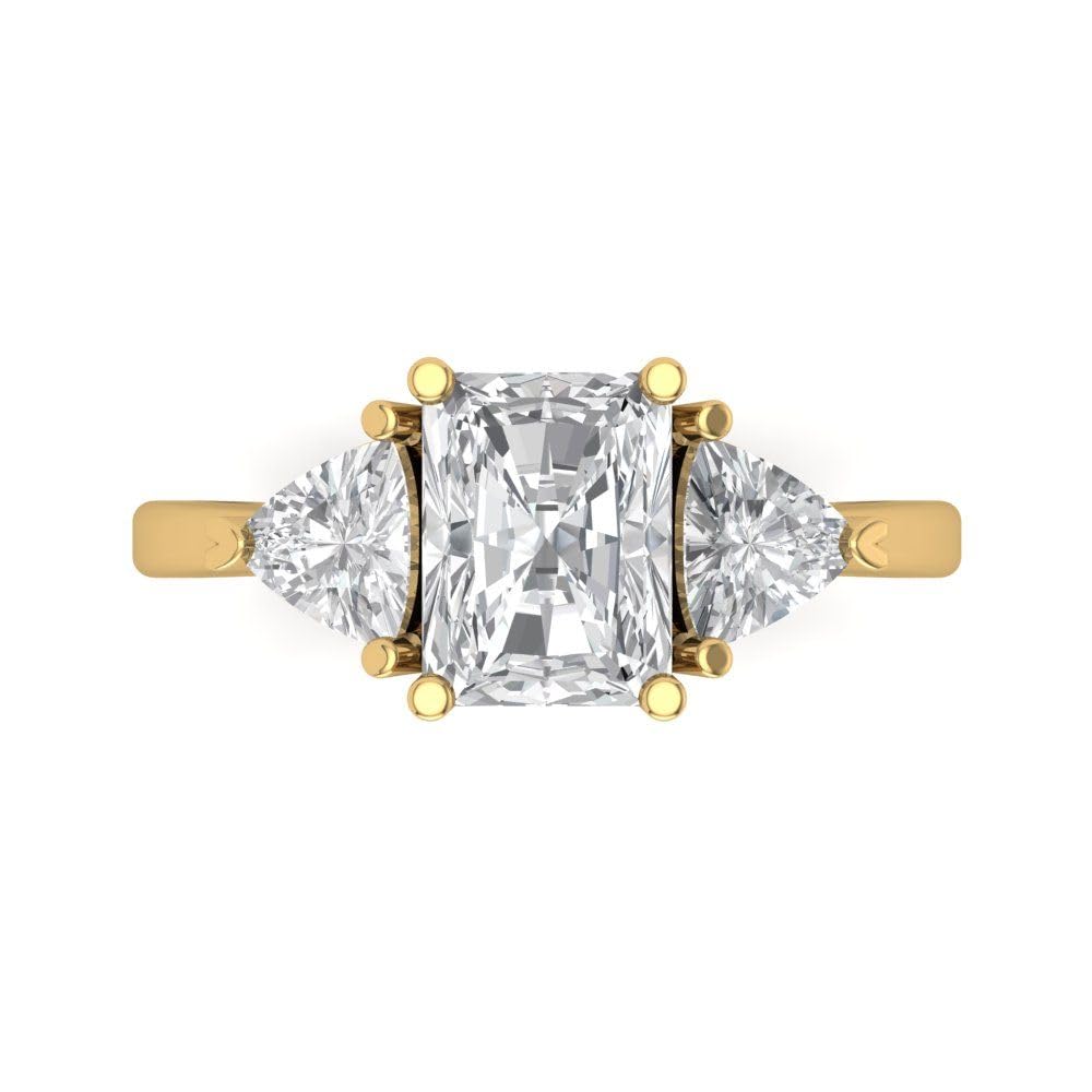 2.82Ct Brilliant Emerald Cut Clear Simulated Diamond 14K Yellow Gold Three Stone Engagement Bridal Anniversary Ring Size 4.5