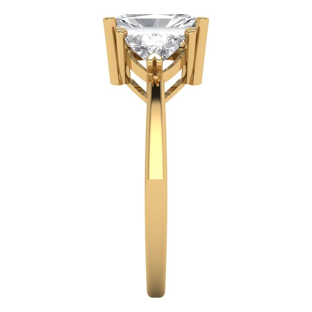 2.82Ct Brilliant Emerald Cut Clear Simulated Diamond 14K Yellow Gold Three Stone Engagement Bridal Anniversary Ring Size 4.5