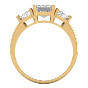 2.82Ct Brilliant Emerald Cut Clear Simulated Diamond 14K Yellow Gold Three Stone Engagement Bridal Anniversary Ring Size 4.5