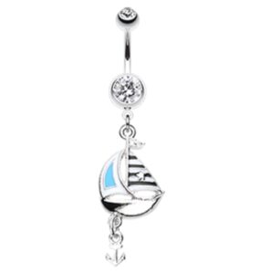 classic sail boat anchor dangle 316l surgical steel freedom fashion belly button ring (sold individually) (14ga, 3/8", clear)