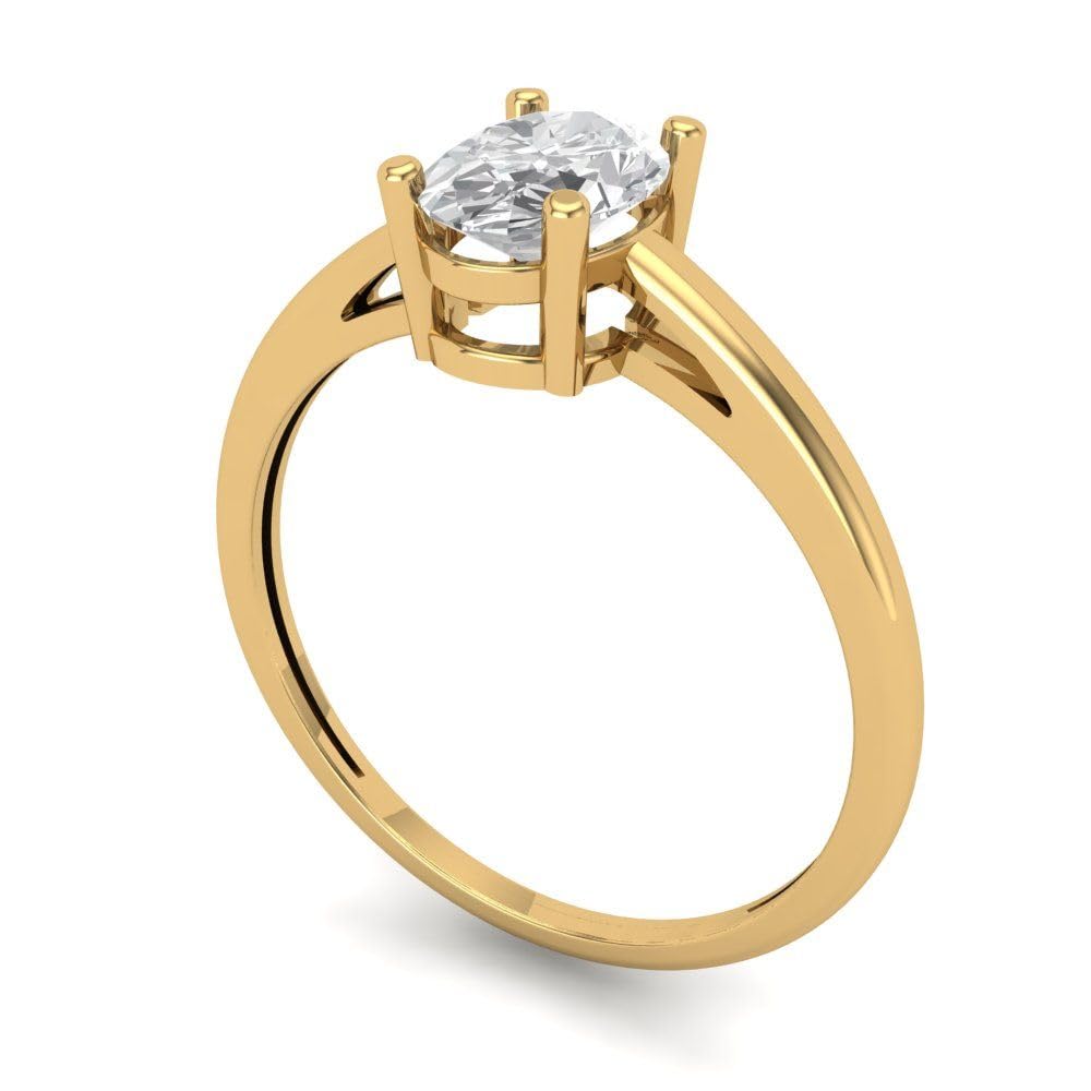 1.0 Ct Brilliant Oval Cut Clear Simulated Diamond 14K Yellow Gold Solitaire Engagement Bridal Anniversary Ring Size 3.5