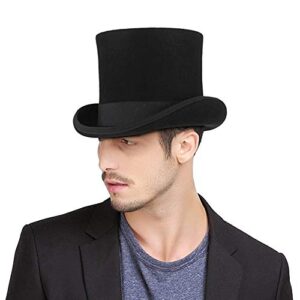 GEMVIE Men's 100% Wool Top Hat Satin Lined Party Dress Hats Derby Black Hat