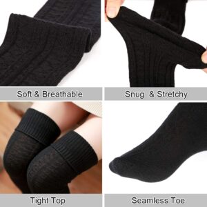 Moon Wood Women Thigh High Socks Black Over the Knee Leg Warmer Girls Tall Long Stockings, 1 Pack