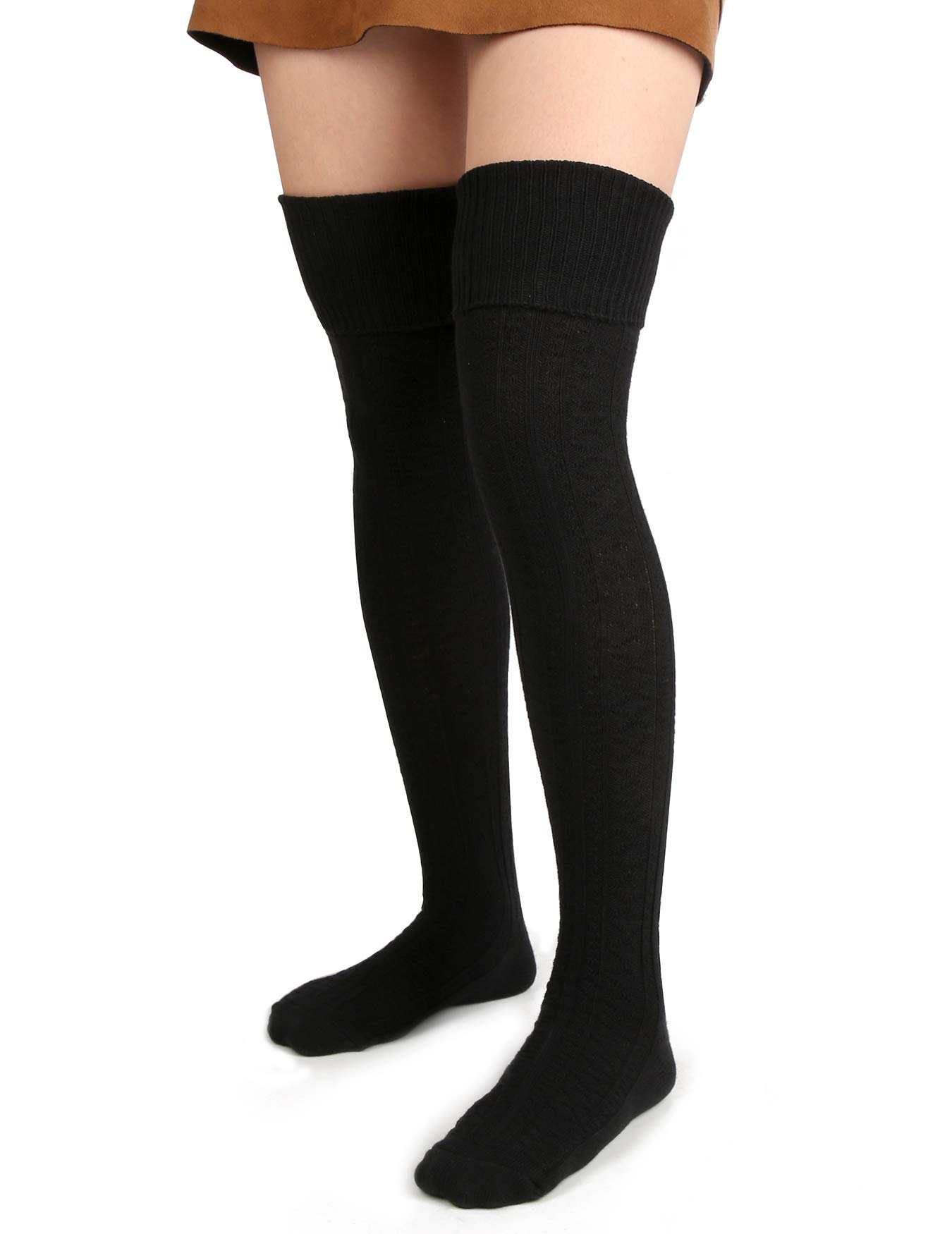 Moon Wood Women Thigh High Socks Black Over the Knee Leg Warmer Girls Tall Long Stockings, 1 Pack