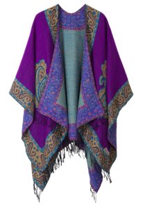 urban coco women's fashionable retro style vintage pattern tassel poncho shawl cape (series 2 purple)