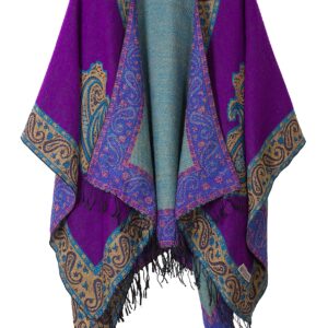 Urban CoCo Women's Fashionable Retro Style Vintage Pattern Tassel Poncho Shawl Cape (series 2 Purple)