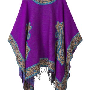 Urban CoCo Women's Fashionable Retro Style Vintage Pattern Tassel Poncho Shawl Cape (series 2 Purple)